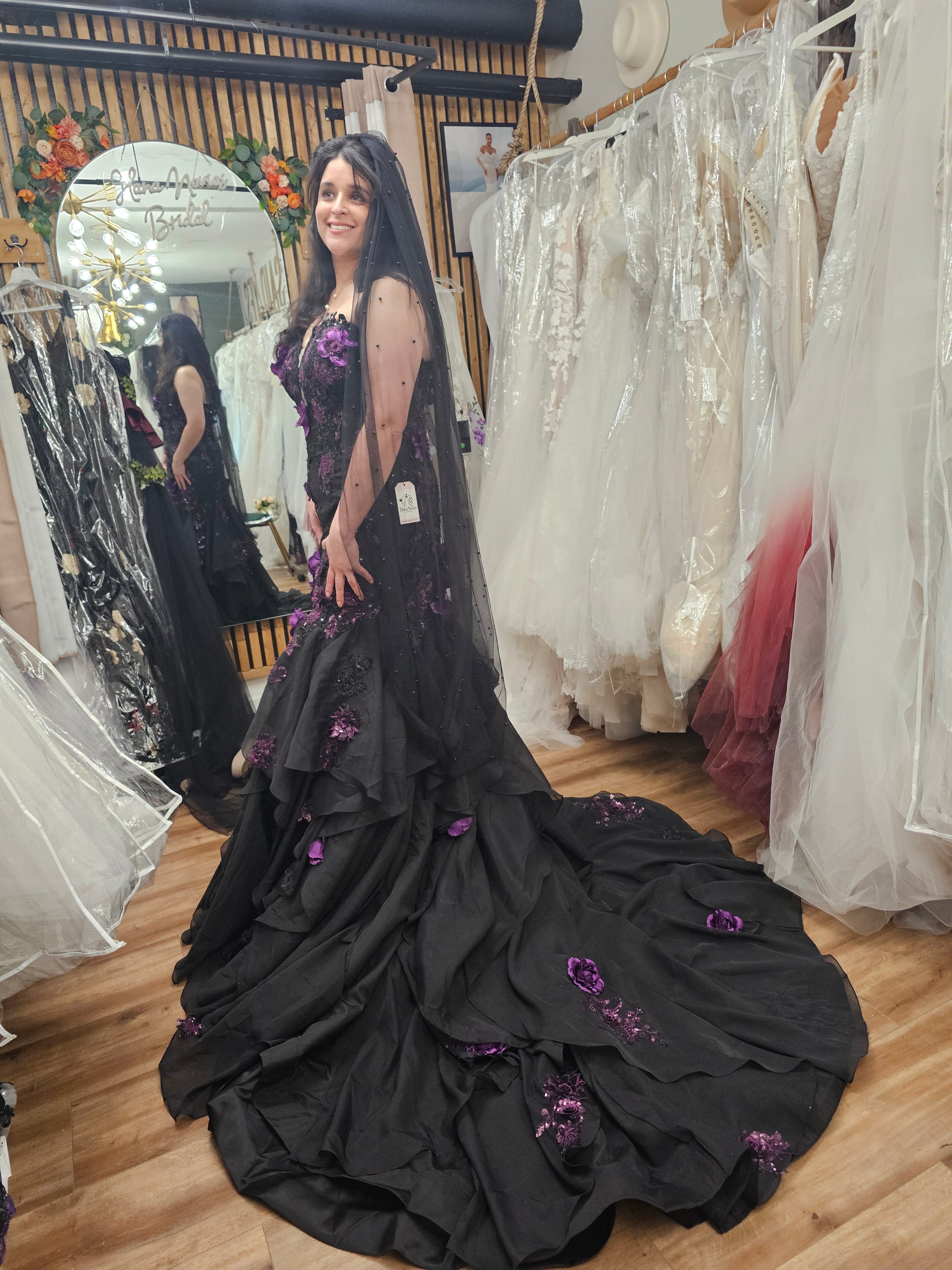 Amethyst Allure Black & Purple Floral Mermaid Wedding Dress by ...