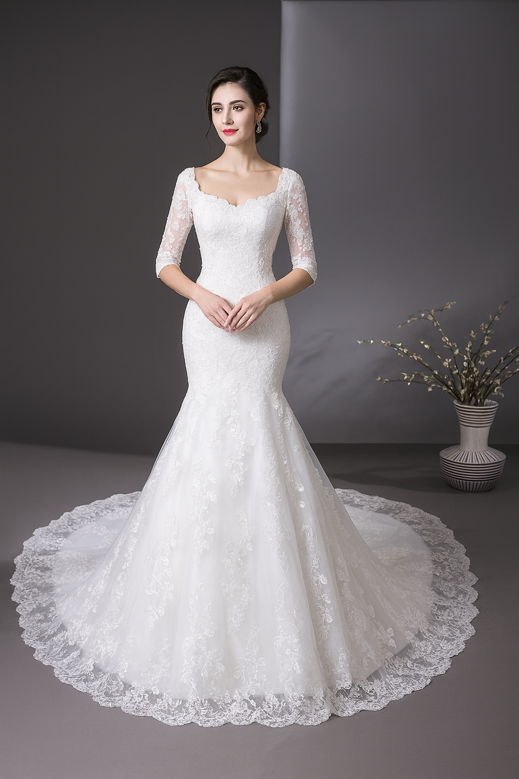 Primrose Wedding Dress | Lace Mermaid Bridal Gown with Sleeves – A & M ...